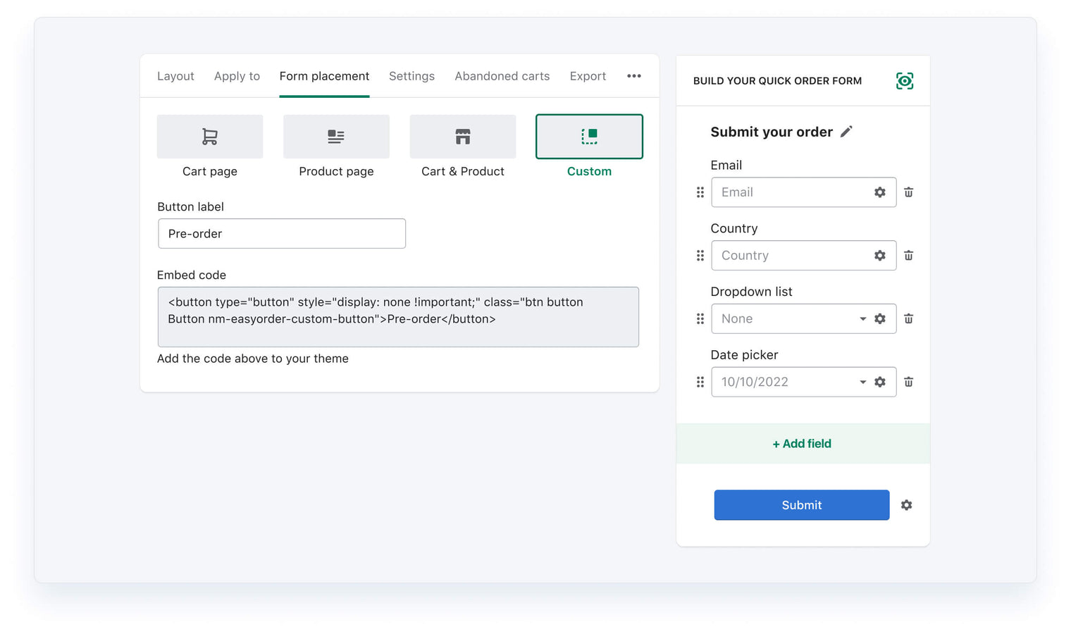EasyOrder - Custom Order Form for Shopify by NexusMedia